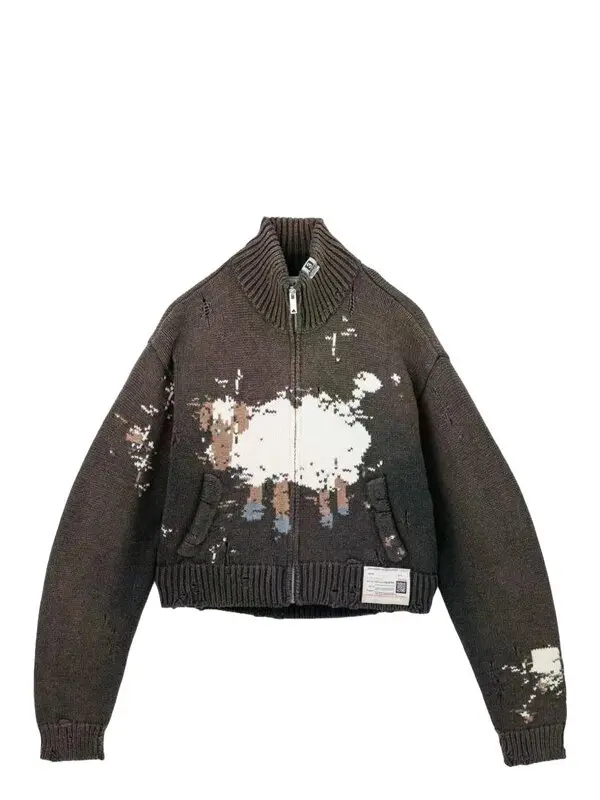Mihara Yasuhiro Distressed Cable-knit Cardigan - Grey