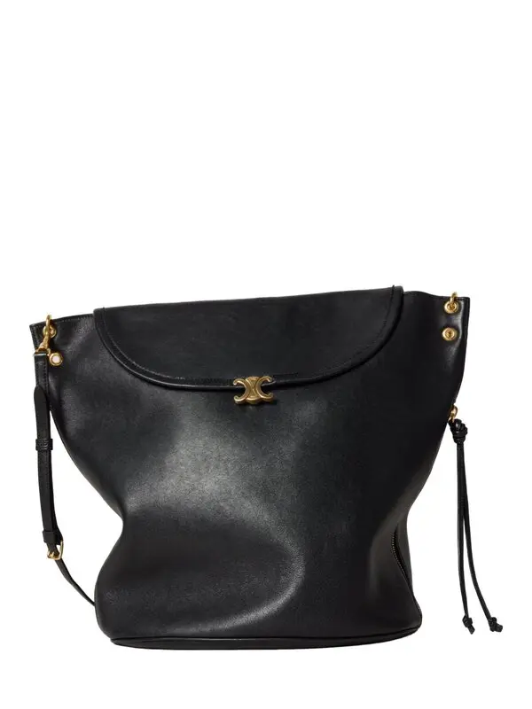 Celine Soft Triomphe Bucket In Shiny Lambskin - Black