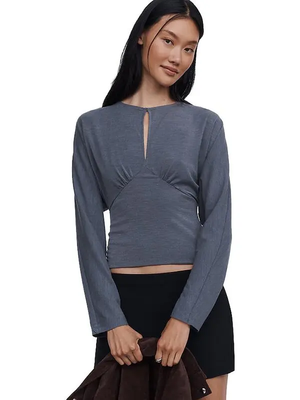 Anthropologie Long Sleeve Keyhole Top - Grey