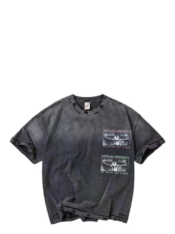 VALE FOREVER Distressed Graphic-print T-shirt - Black