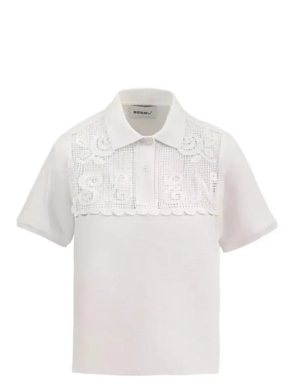 SEEN USERS Old School New Cool Lace-overlay Polo Top - Neutrals