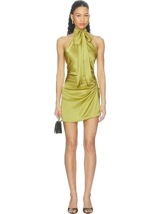 STONE COLD FOX X Ellie Halter Mini Dress In Green - Chartreuse