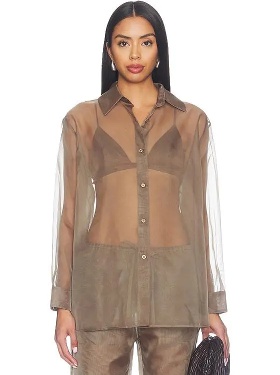 Renggli Organza Button Up Shirt In Brown - Sandstone