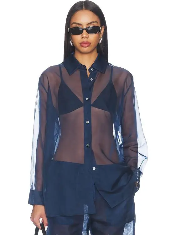 Renggli Organza Button Up Shirt In Navy - Midnight