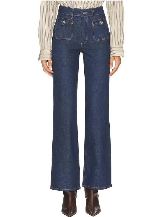 Paige Anessa With Welt Stitch Through Pockets Wide Leg Jeans In Denim-dark - Amora