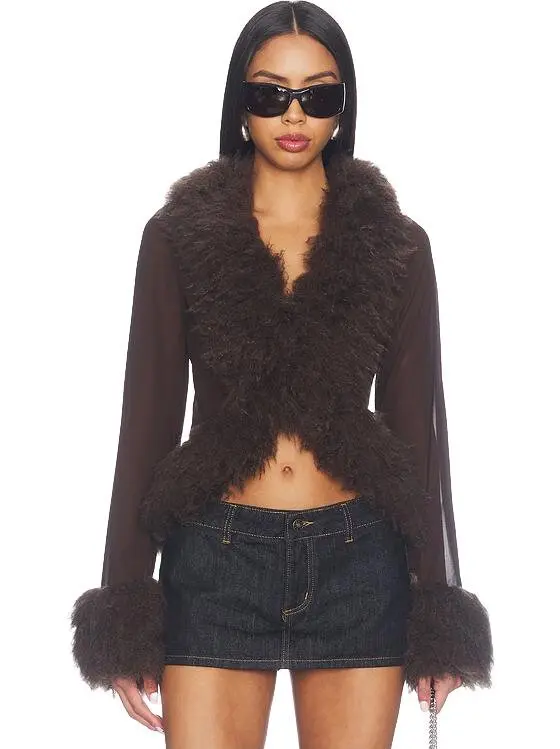 AFRM X Simone Faux Fur Cardigan In Chocolate - Espresso