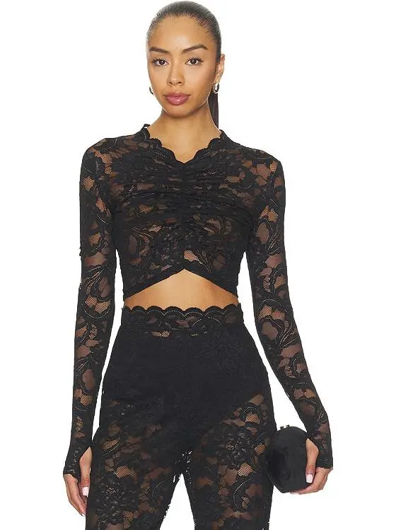 NOOKIE Delphine Lace Long Sleeve Crop Top - Black