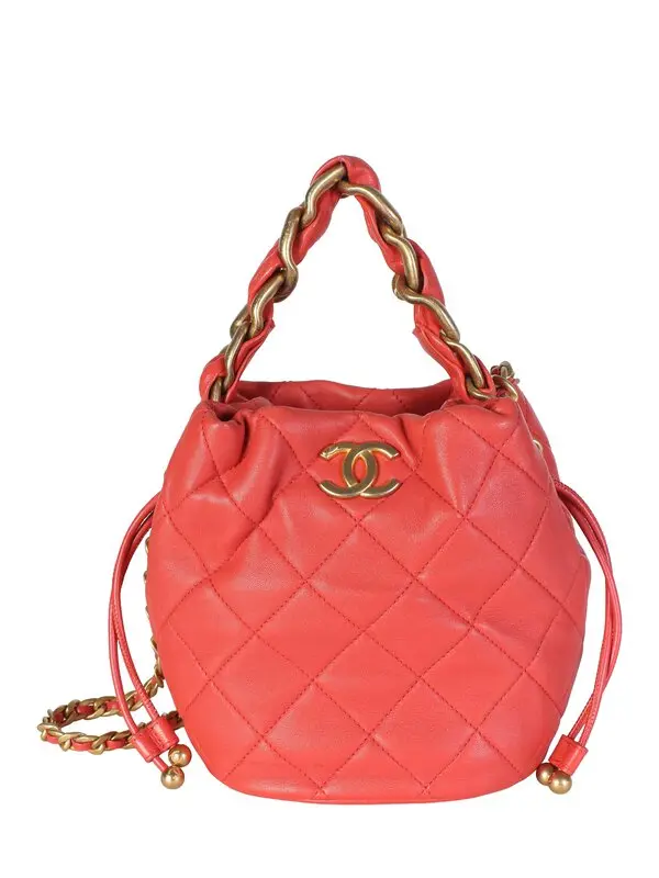 Chanel Quilted Calfskin Chain Is More Bucket Bag - Red