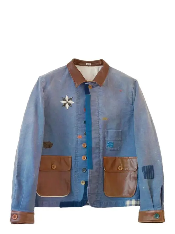 KHOKI Patchwork-detail Leather-trim Jacket - Blue
