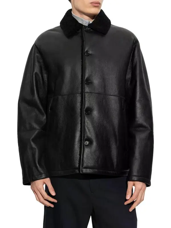 JIL SANDER Shearling-collar Leather Jacket - Black