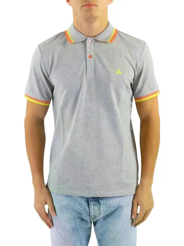 Peuterey Logo-patch Striped-trim Polo Shirt - Grey