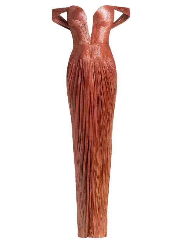 MARIA LUCIA HOHAN Martina Off-shoulder Maxi Dress - Brown