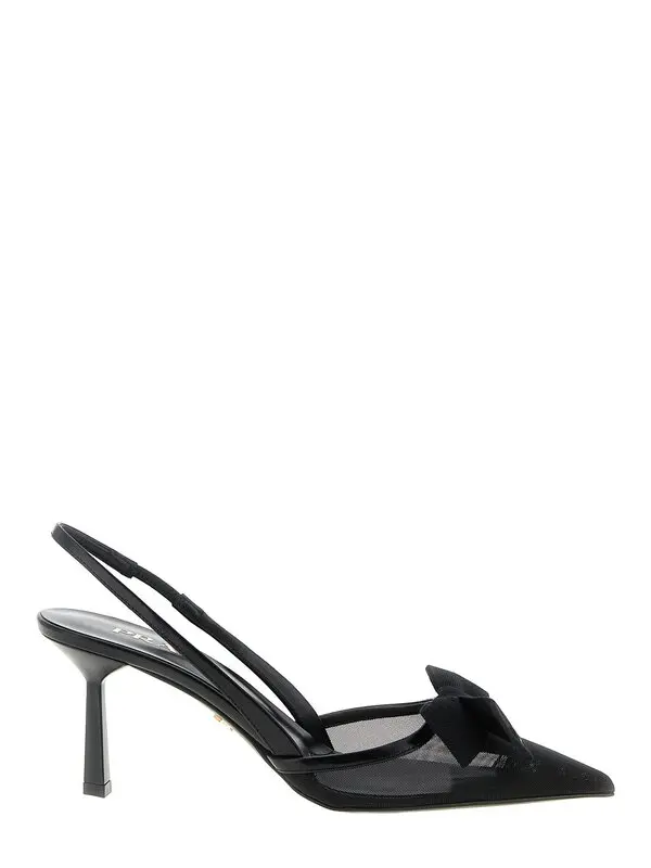 Prada Mesh Slingback With Bow - Black