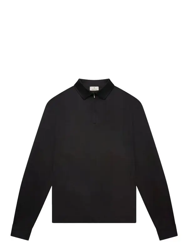 VALENZA Zip-collar Long-sleeve Polo Shirt - Black