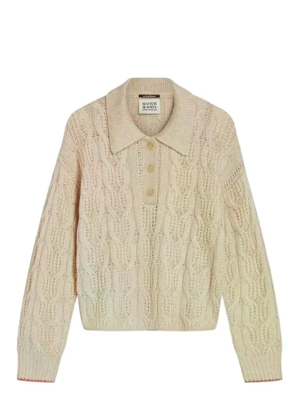 Scotch & Soda Cable-knit Polo Sweater - Neutrals