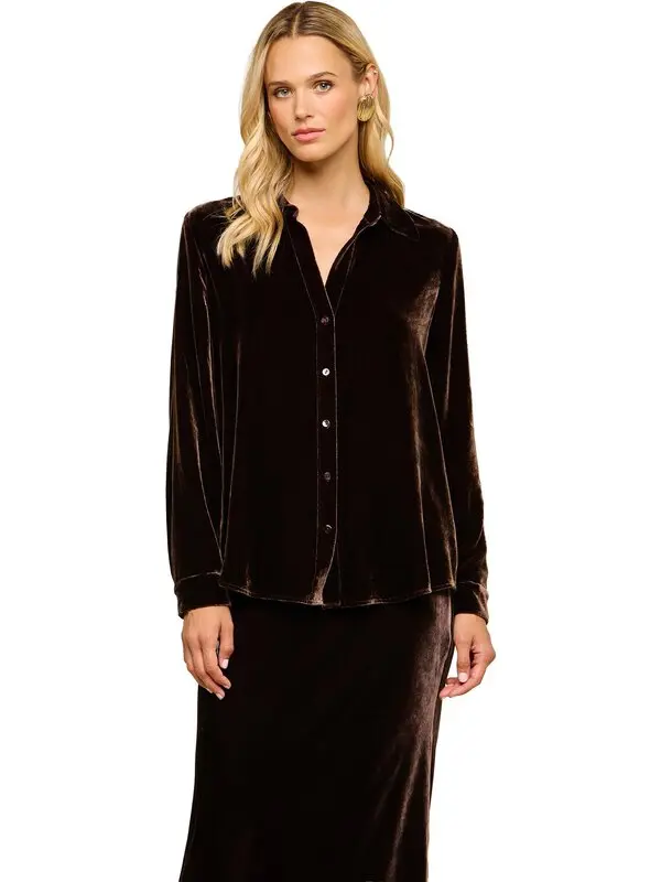 L'Agence Argo Velvet Blouse Top - Dark Java