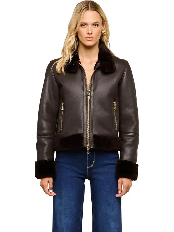 L'Agence Glacia Shearling Jacket - Dark Java