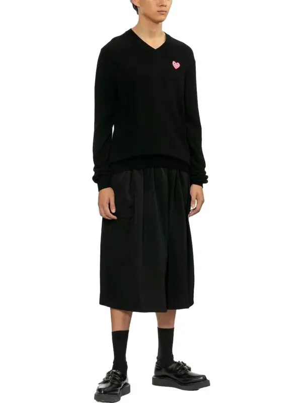 Play Comme Des Garcon Worsted Yarn V-neck Sweater - Black