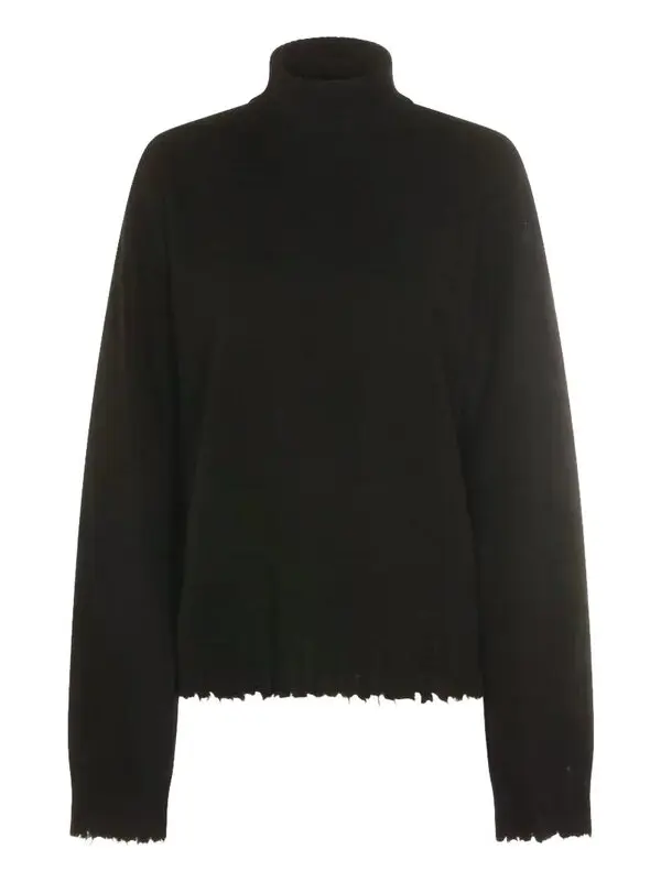 UMA WANG Roll-neck Frayed Sweater - Black