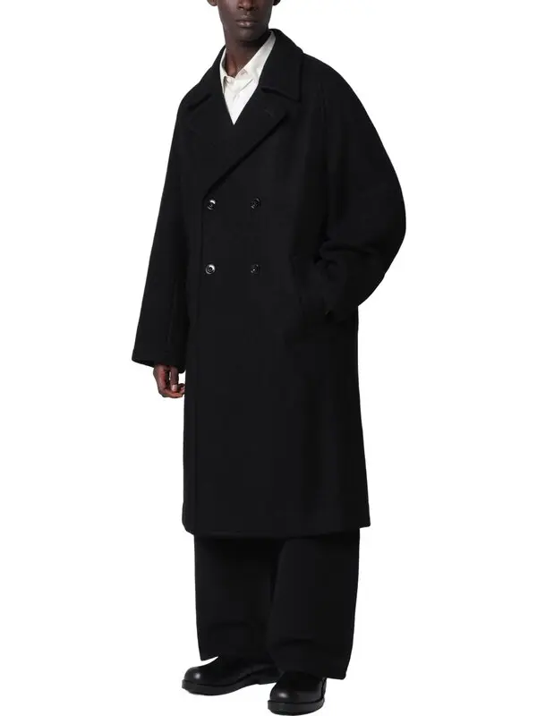 LEMAIRE Double-breasted Coat In Wool And Alpaca - Black