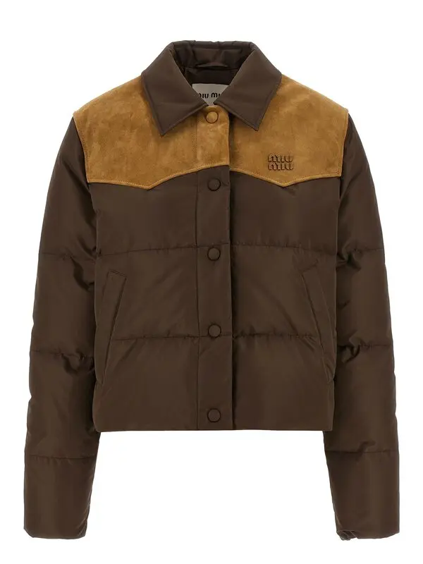 Miu Miu Pongé Tec Down Jacket - Brown