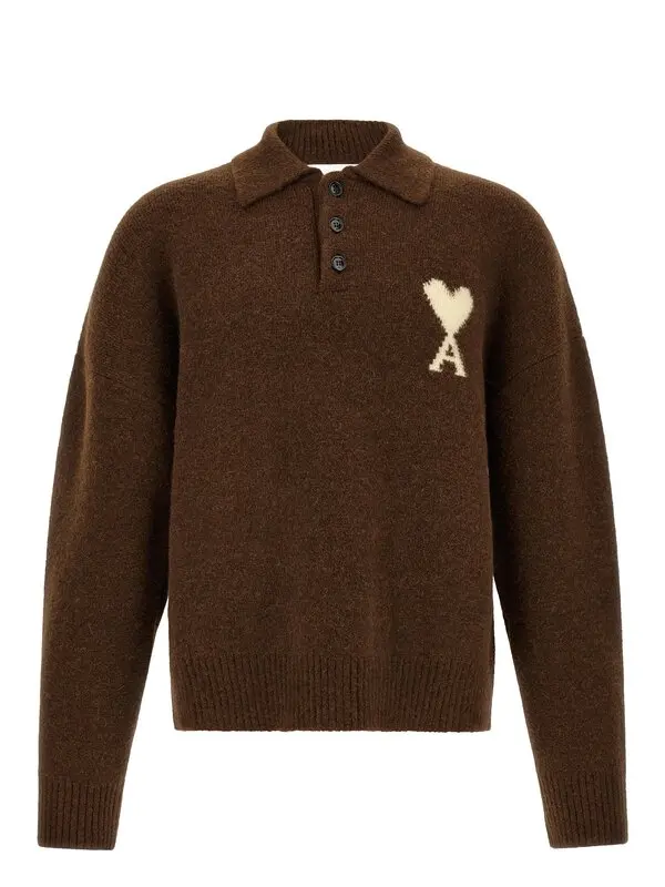 AMI Paris De Coeur' Polo Shirt - Brown