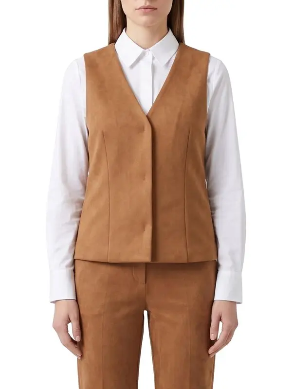 Max Mara Slim Fit Tailored V-neck Waistcoat - Hazel