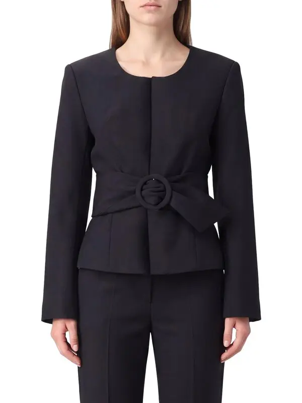 Jacquemus Crewneck Wool Blazer With Adjustable Waist Belt - Black