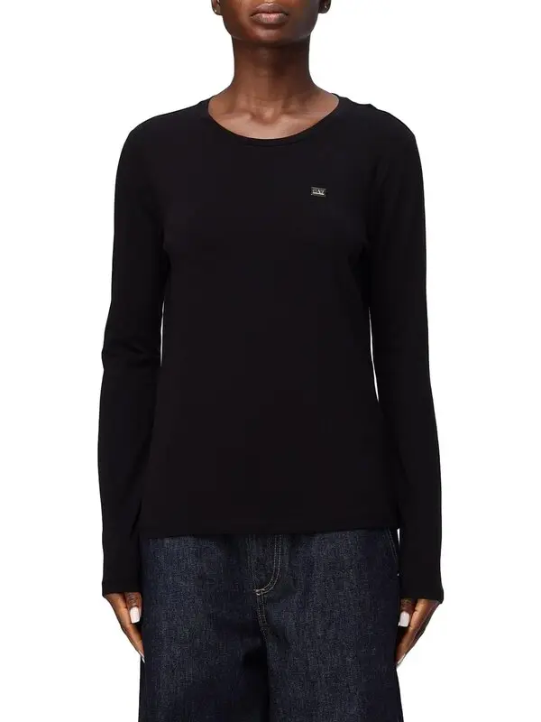 EA7 Slim Fit Long-sleeved Cotton T-shirt With Contrast Logo - Black