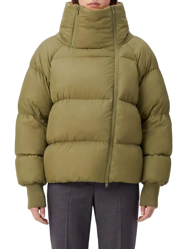GANNI Future Quilted Nylon Puffer Jacket With Funnel Neck And Side Zip - Olive