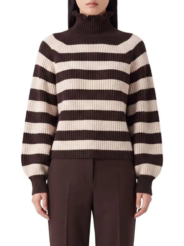 Max Mara Wool And Cashmere Turtleneck Jumper With Balloon Sleeves - Multicolor