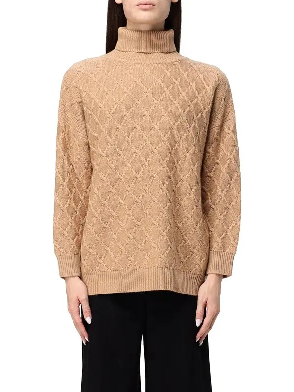 Max Mara Wool And Cashmere Turtleneck Jumper With Dropped Shoulders - Camel