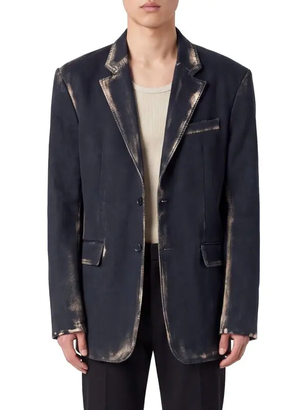 Camper Single-breasted Distressed Denim Blazer With Lapels And A Back Vent - Black
