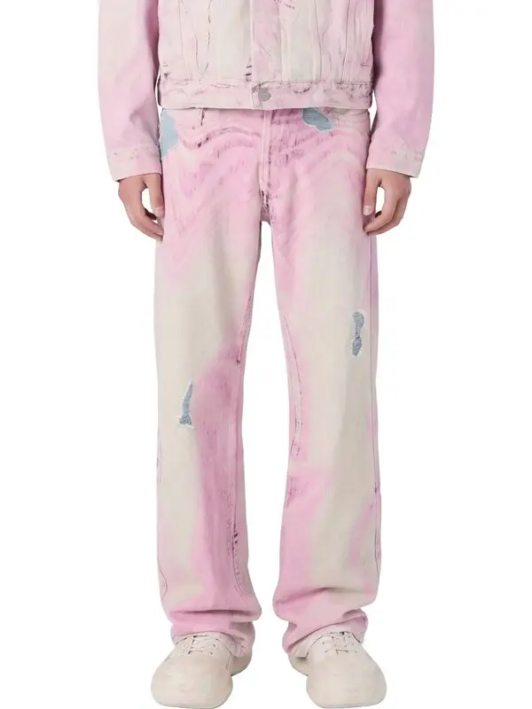 Camper Wide Leg Distressed Bleached Denim Jeans With A Five-pocket Design - Multicolor