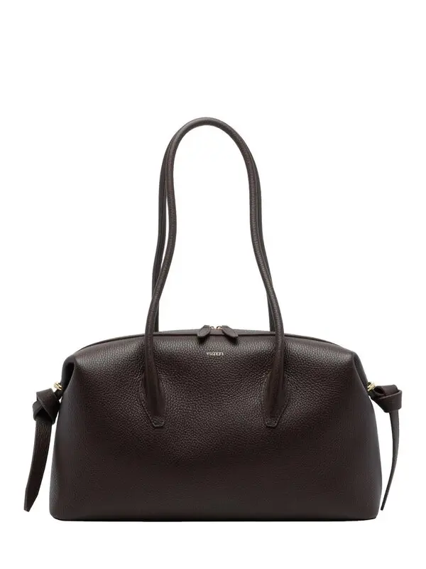 Yuzefi Brioche Grained Calfskin Leather Shoulder Bag With Laminated Logo - Brown