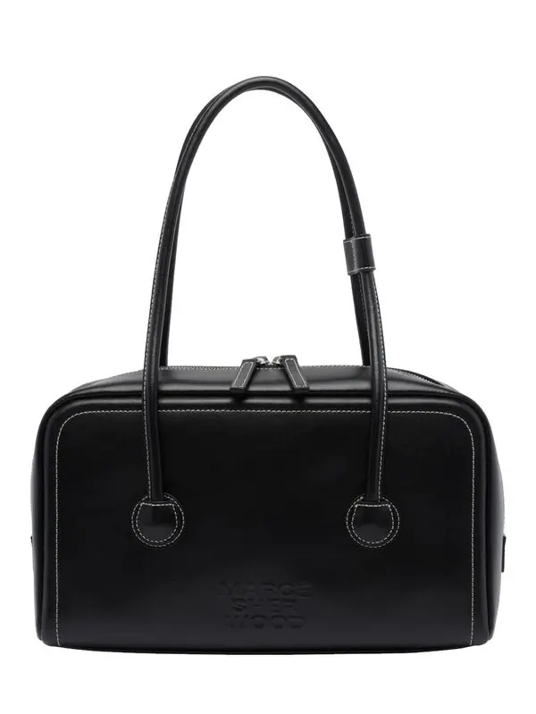 MARGESHERWOOD Boston Calf Shoulder Bag With Embossed Logo - Black