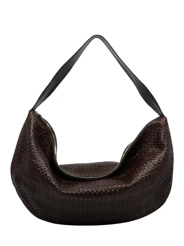 IBELIV Clip Woven Calf Leather Hobo Bag With Zip Closure - Brown