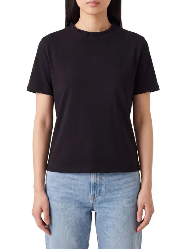 Repetto Short-sleeved Stretch Cotton T-shirt With Ruffled Collar - Black