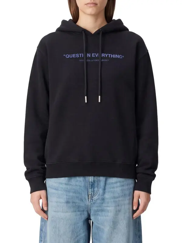 Off-White Relaxed Fit Cotton Hoodie With Slogan Print - Blue
