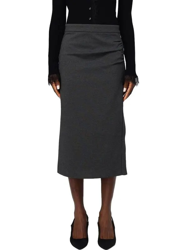 Pinko High-waisted Midi Pencil Skirt In Stretch Viscose With A Side Slit - Grey