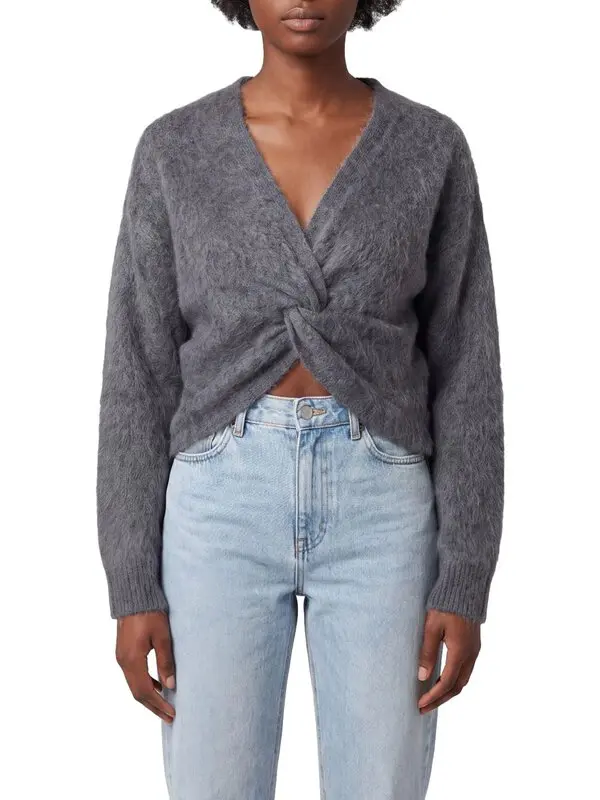 TWINSET V-neck Jumper In A Wool And Cashmere Blend With An Asymmetric Hem - Grey