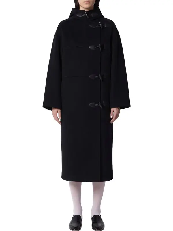 RÓHE Long Duffle Coat In Wool And Cashmere Blend With Padded Hood - Blue