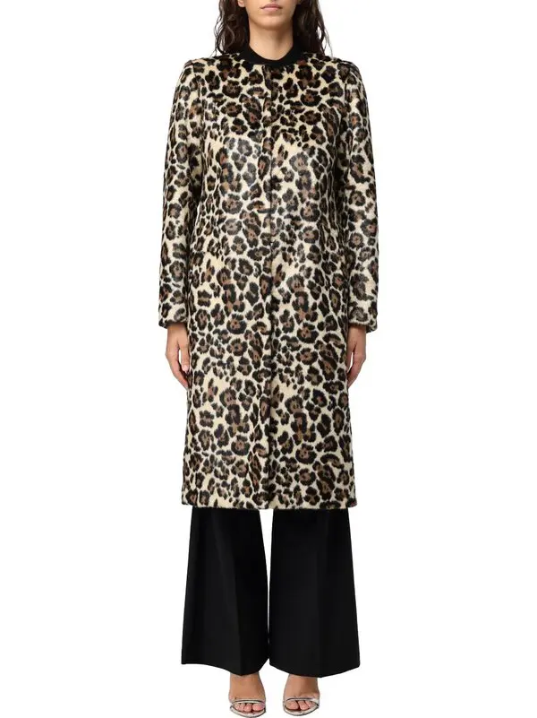 COLLINI MILANO 1937 Long Single-breasted Animalier Pony Hair-effect Coat - Brown