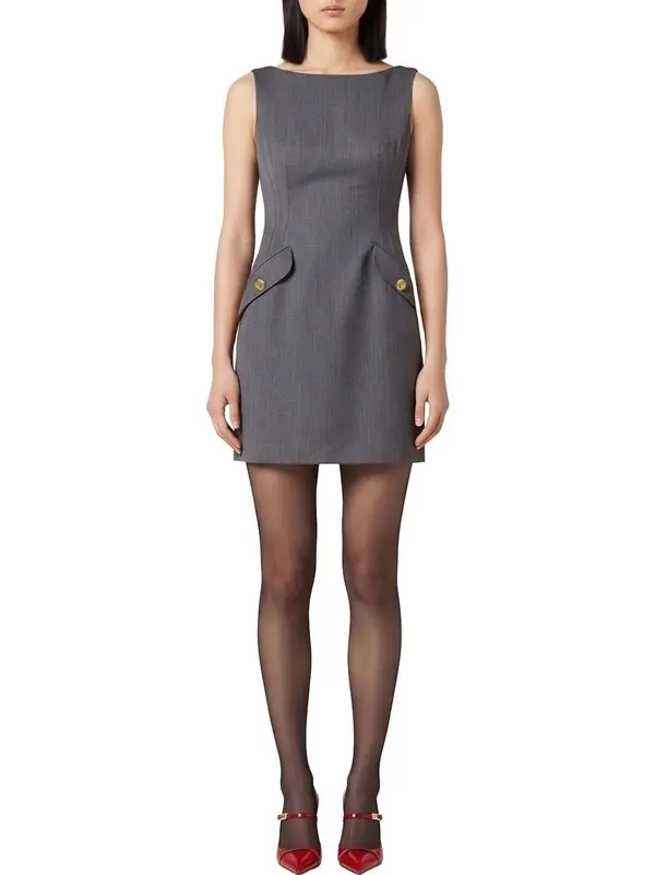 Elisabetta Franchi Mini Sheath Dress In Wool Blend With Square Neckline - Grey
