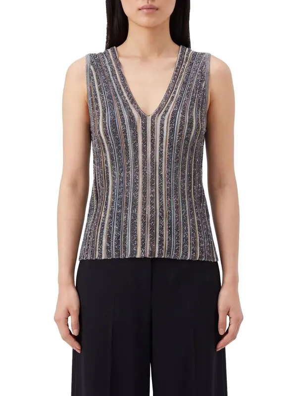 Missoni Multicolour Striped Knit Top With A V-neck And Off-the-shoulder Design - Multicolor