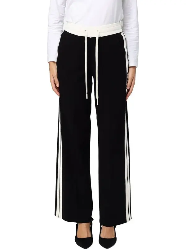 Elisabetta Franchi Wide-leg Knit Jogging Trousers In Viscose With Drawstring - Black