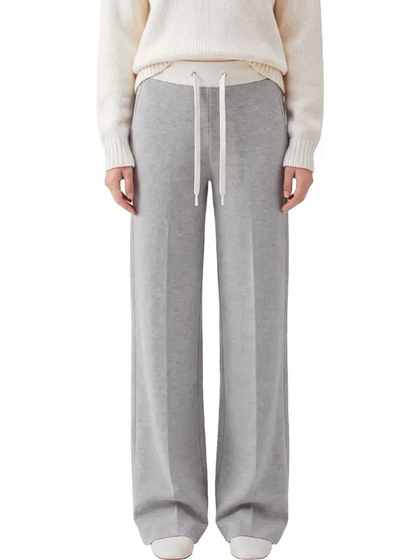 Elisabetta Franchi Wide-leg Knit Jogging Trousers In Viscose With Drawstring - Grey