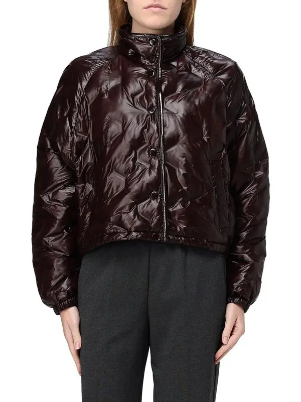 Pinko Short Quilted Waterproof Nylon Puffer Jacket With High Neck - Dark