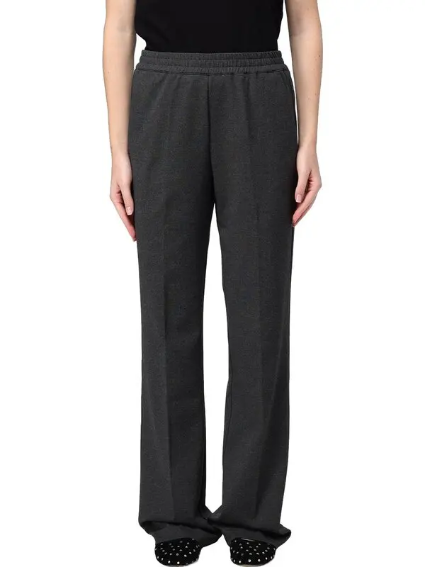 Pinko Straight-leg Cotton Blend Trousers With An Elasticated Waist - Grey