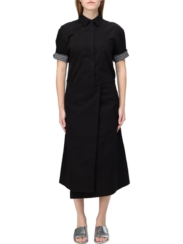Loewe Asymmetric Hem Silk And Cotton Wrap Midi Shirt Dress - Black